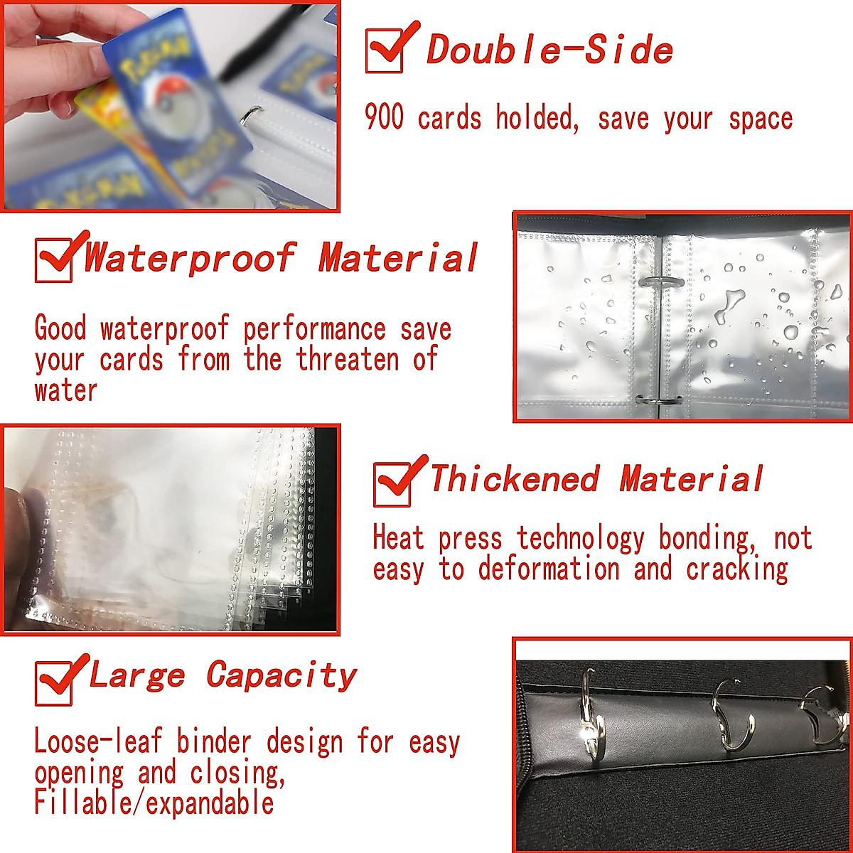 Card Binder for Trading Cards, 9-Pocket Trading Card Binder Fits 900 Cards with 50 Removable Sleeves