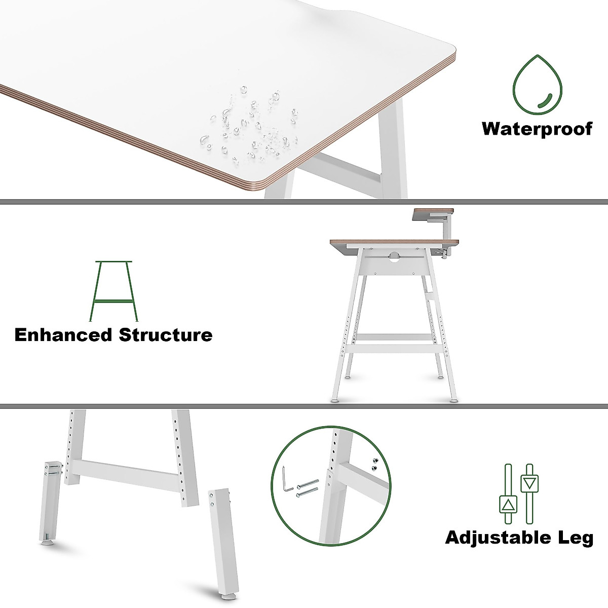UPGRAVITY Height Adjustable Computer Desk - 47" Gaming Desk, Small Home Office Desk with Monitor Stand, Modern Simple Table Study Writing Work, Living Room Home Bedroom PC Table, Metal Frame, White