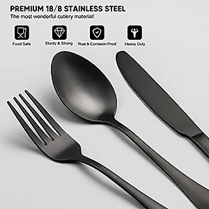 48-Piece Matte Black Silverware Set with Steak Knives for 8, Food-Grade Stainless Steel Flatware Set, Includes Spoons Forks Knives, Kitchen Cutlery For Home Office Restaurant Hotel