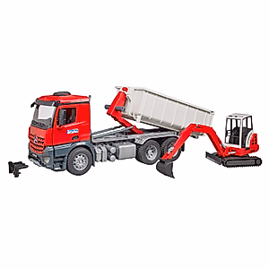Bruder 03624 Mb Arocs Truck with Roll-Off- Container and Schaeff Mini Excavator