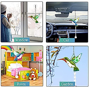 Stained Glass Hummingbird Window Hangings, Indoor Window Hanging Crystals Ornaments, Hanging Clear Crystals Ornament Decoration for Home, Garden, Office (Green)