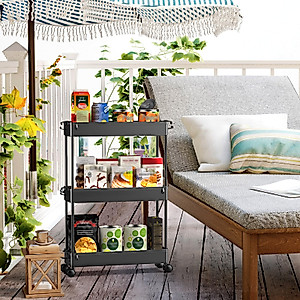 SPACEKEEPER Slim Rolling Storage Cart, 3 Tier Bathroom Storage Organizer Laundry Room Utility Cart Mobile Shelving Unit, Multi-Purpose for Kitchen Office Bathroom Laundry Narrow Places, Black