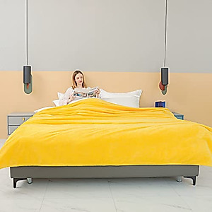 U UQUI Fleece Blanket Queen Size Yellow Lightweight Super Soft Cozy Luxury Bed Blanket Microfiber Dual Sided Throw Blanket fit Couch Sofa Thick Blanket, Yellow 90"x90"
