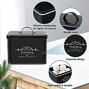 Markdang Dryer Sheet Holder Dispenser with Lid for Laundry Room Organization Modern Farmhouse Metal Magnetic Dryer Sheet Container for Laundry Room Decor and Accessories (Black)