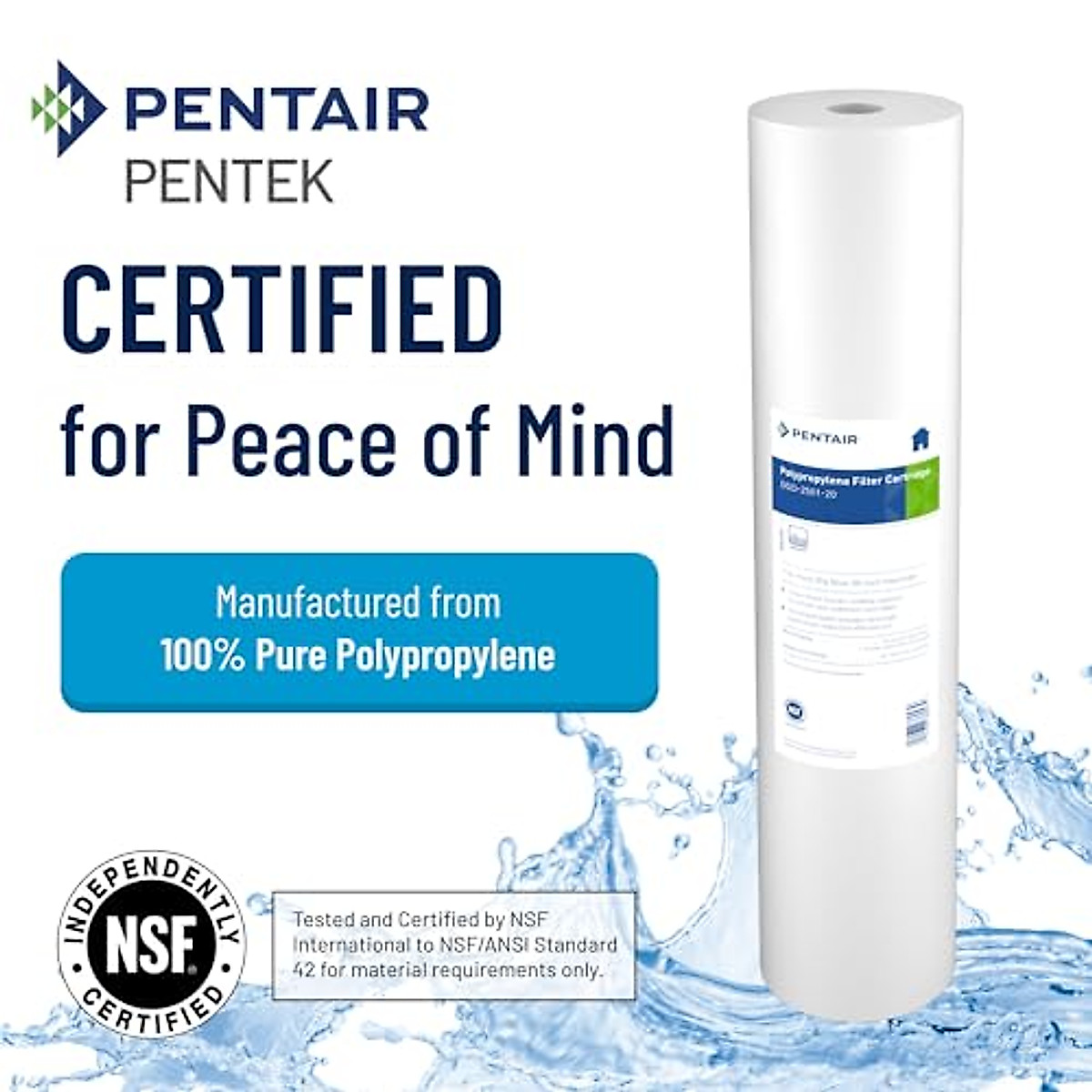 Pentair Pentek DGD-7525-20 Big Blue Water Filter, 20-Inch Whole House Sediment Filter Cartridge Replacement, Dual-Gradient Density Spun Polypropylene, 20" x 4.5", 25 Micron, Pack of 1, White