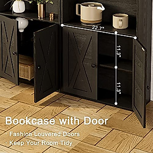 IRONCK Industrial Bookshelves and Bookcases with Doors Floor Standing 6 Shelf Display Storage Shelves 70 in Tall Bookcase Home Decor Furniture for Home Office, Living Room
