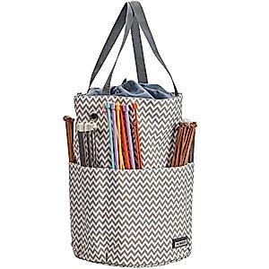 HOMEST XL Yarn Storage Tote, Tangle Free with 6 Oversized Grommets, Knitting and Crochet Organizer, Large Craft Supplies Bag with Drawstring Closure, Ripple (Patent Design)