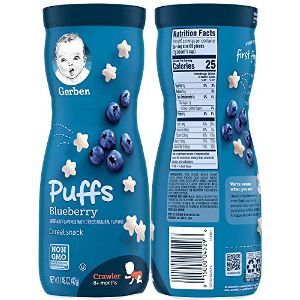 Gerber Puffs Cereal Snack Variety Pack - 1 Apple Cinnamon, 1 Blueberry, 1 Strawberry Apple - 1.48 OZ Each (Pack of 3)