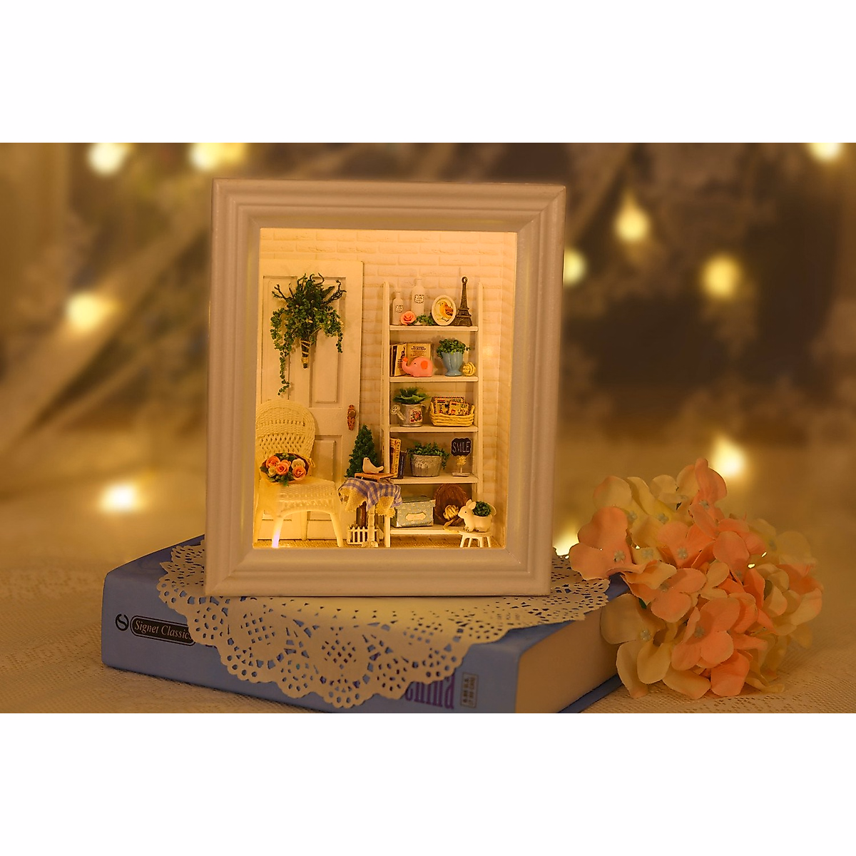 Kisoy Romantic and Cute Dollhouse Miniature DIY House Kit Creative Room Perfect DIY Gift for Friends,Lovers and Families(Sunny Dorm)