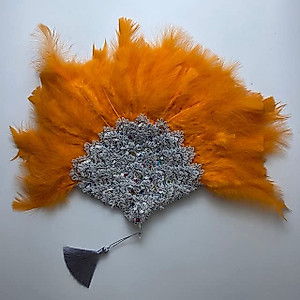 Msbfea Big Size Design African Orange Feather Fan Ladies Wedding Feather Fan for Bride Double Side Feather Nigerian Flower - 35cmx45cm Color 939