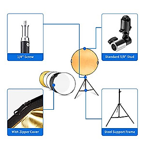Selens 43" Photography Reflector with 6.5ft Light Stand, Handle Light Reflector for Photography, 5-in-1 Reflector with Photography Stand and Holder Kit