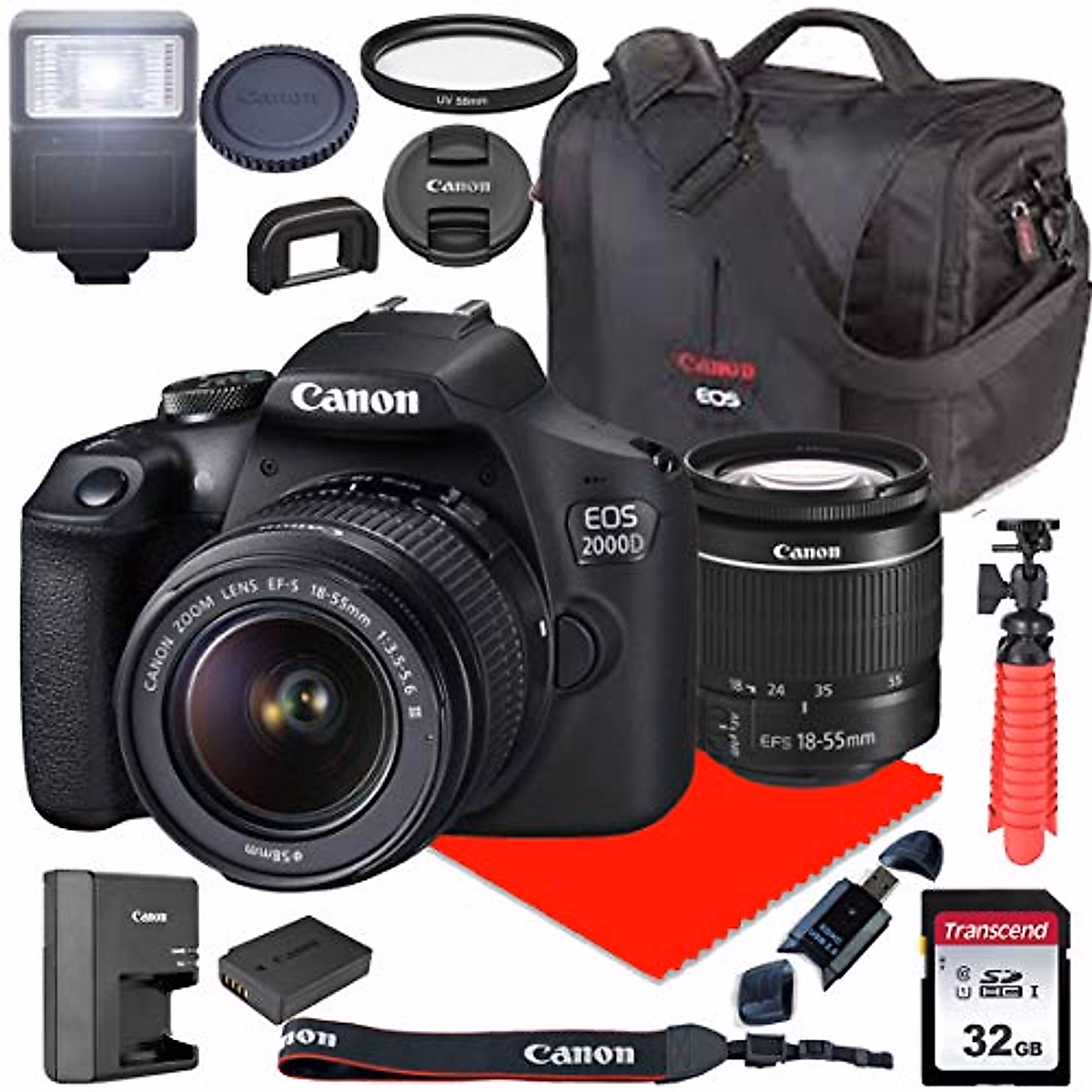 Canon EOS 2000D / Rebel T7 DSLR Camera w/ 18-55mm F/3.5-5.6 III Lens + Canon Case + 32GB SD Card (13pc Bundle) (Renewed)
