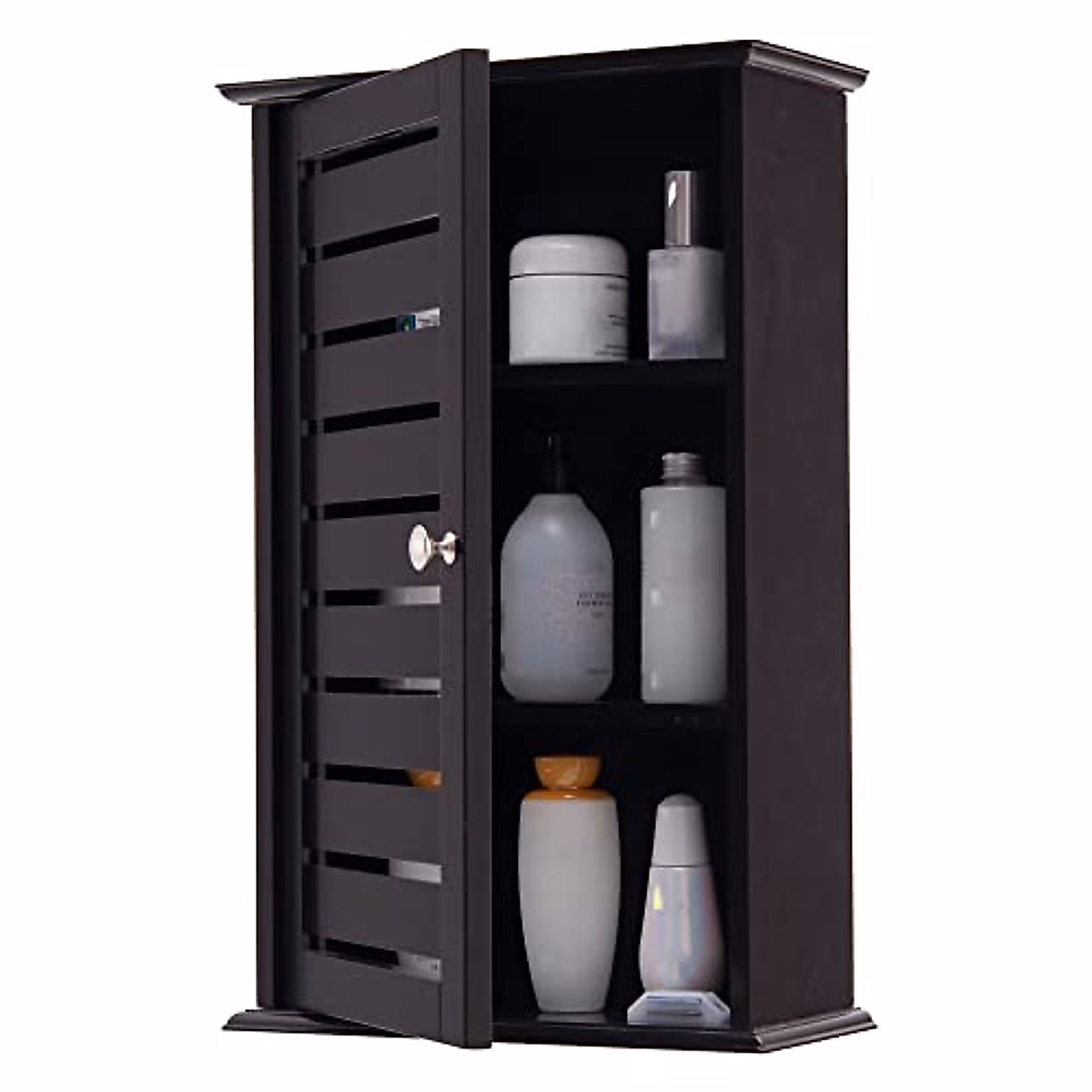 GLACER Medicine Cabinet, Wall Mounted Bathroom Storage Cabinet with Single Louvered Door and Adjustable Shelves, Perfect for Bathroom, Kitchen, Living Room, 14 x 6 x 22 inches (Espresso)