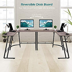 Lufeiya L Shaped Desk Corner Computer Desks for Small Space Home Office Student Study Bedroom Gaming PC Work,47 Inch Modern L-Shaped Writing Table,Grey