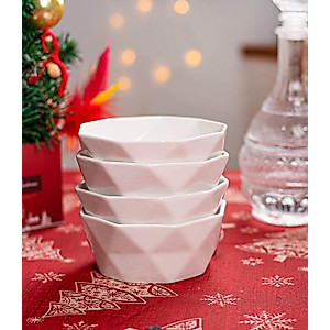 DELLING 22 Oz Geometric Cereal Bowls, White Soup Bowls Dessert/Snack Bowls Set for Rice Pasta Salad Oatmeal, Microwave/Dishwasher/Oven Safe Set of 4