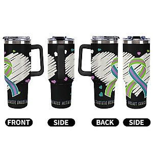 Metastatic Breast Cancer Awareness 3 40 Oz Tumbler with Handle And Straw Lid,Insulated Reusable Stainless Steel Travel Glass Mug 40 Ounces