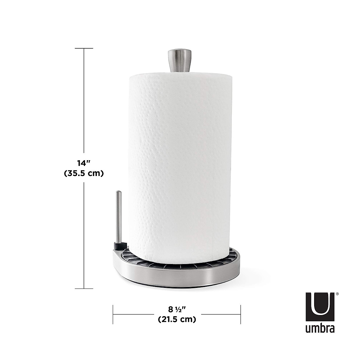 Umbra Spin Click N Tear Paper Towel Holder Stand for Countertop - One-Handed Tear, Nickel/Black