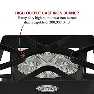 Gas One 200, 000 BTU Propane Burner with Cover Single Burner Outdoor Burner Camp Stove Propane Gas Cooker with Adjustable 0-20Psi Regulator & Steel Braided Hose Perfect For Home Brewing, Turkey Fry