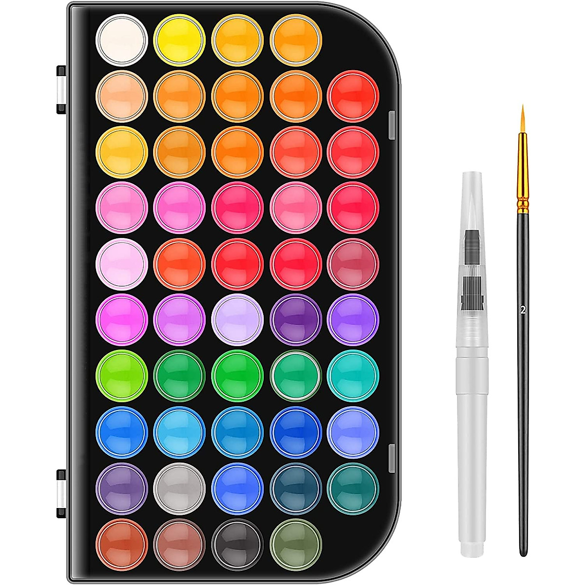 48-Color Watercolor Paint Set With Brush, Refillable Water Brush Pen, Palette, and Water-Washable Paints for Kids, Adults and Artists