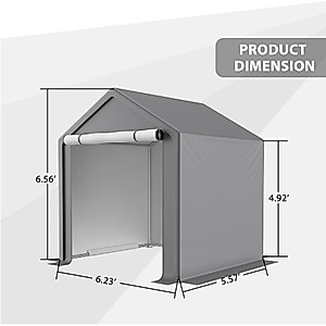 WEASHUME 6x6 ft Outdoor Portable Garage Tent Storage Shelter Shed Outdoor Carport with Steel Metal Frame, Detachable Roll-up Zipper Door and Waterproof Cover for Bike, ATVs