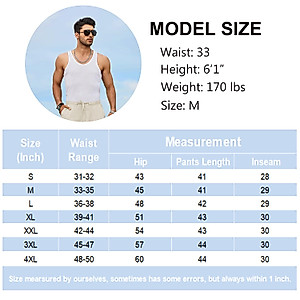 COOFANDY Men's Linen Beach Pants Loose Fit Drawstring Casual Pants Lightweight Baggy Cotton Trousers, Beige, X-Large