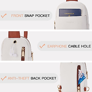 Telena Small Sling Bag for Women Leather Crossbody Fanny Packs Chest Bag for Women Beige Brown