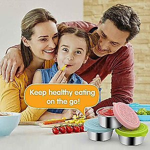 Salad Dressing Containers To Go, 3x1.7oz Small Stainless Steel Condiment Containers with Lids, Leakproof Dip Containers, Reusable Mini Sauce Container, Premium Silicone Lids Dipping Sauce Cups