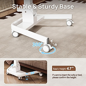 Joy Seeker Foldable Mobile Standing Desk, Pneumatic Height Adjustable and Tilt Rolling Sit Stand Desk, 90° Tiltable Portable Laptop Desk Cart on Wheels White Workstation for Home Office, Easy to Fold