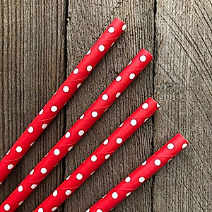 Red and White Paper Straws - Polka Dot Straws - 7.75 Inches - 50 Pack