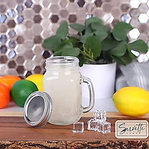 Mason Jar Drinking Glasses with Handles & Silver Lid - Set of 2
