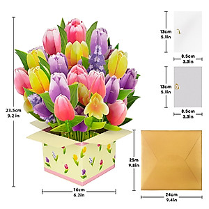 GREETING ART Pop Up Flower Cards,Tulips Bouquet Card,9.2inch Flower Bouquet 3D Popup Greeting Cards,Birthday Card for Women, Teacher Appreciation Gifts, Graduation Gifts,Thank You,Anniversary Card