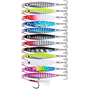 Aorace 12pcs 30g 7.5cm Metal Jigs Saltwater Fishing Lures Jigging Spoon Lures Kit for Long Casting Surf Fishing Slow Vertical Casting Artificial Lead Jigs Assortment for Bass Sea Trout