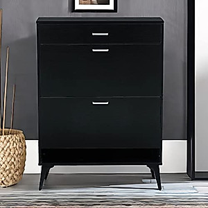 pazezog Shoe Storage Cabinet for Entryway, Shoe Cabinet with 2 Flip Drawers and 1 Storage Drawer, Freestanding Shoe Rack Storage Organizer with Adjustable Shelf for Entryway (Black)