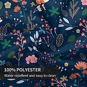 Spring Summer Floral Tablecloth Round 60 Inch Farmhouse Navy Blue Background Wildflower Round Tablecloth Polyester Washable Table Cover Table Cloth for Kitchen Dining Room Picnic Patio Party