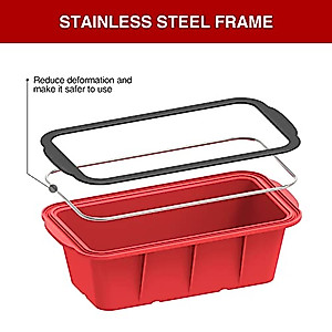1.5 Pound Non-Stick Silicone Loaf Pan With Reinforced Steel Frame Inside, Meat Loaf Pan Mold For Homemade Baking, Toast, Brownie, Bread, BPA Free, Dishwasher, Microwave, Oven and Freezer Safe (Red)