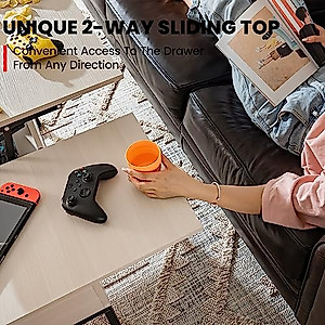 VEELOK Lift Top Coffee Table for Living Room with Hidden Storage Compartment on Rolling Wheels, 3-Way Slide Desktop Drawer Modern Coffee Tables, 43.3" Wood Coffee Table, 440lbs Max Weight, Gray Oak