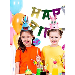 JOYIN 12 Sets Party Hats for Kids Birthday Party Games Craft Activities, Cute Animal Theme Birthday Hats Activity Kits with Stickers for Kids Holiday Party Favors