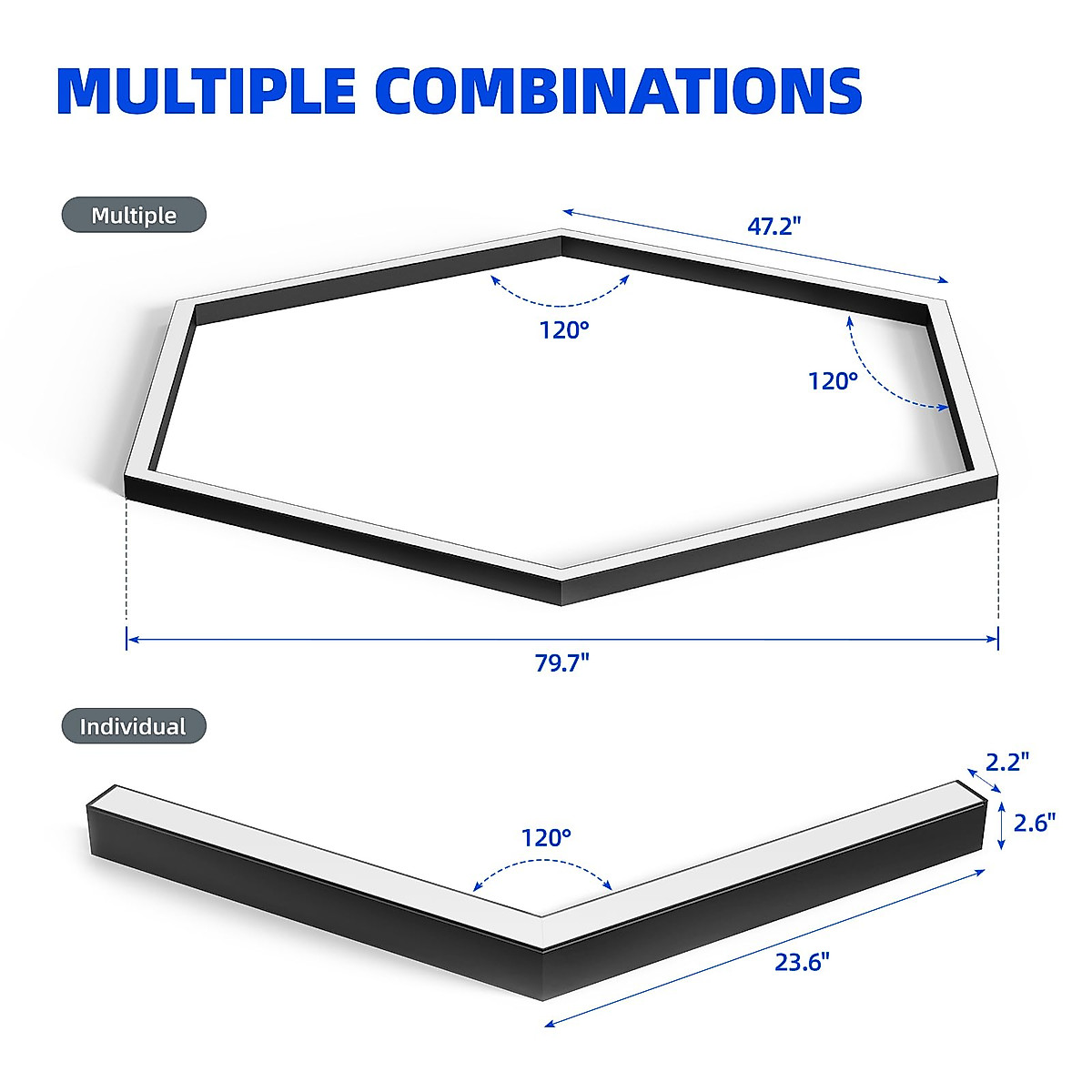 Barrina LED Hexagon Light, DIY Linear Light, Dimmable Hanging Shop Light, 2700K 4000K 5000K Color Changing, Linkable Office Light Fixtures, Seamless Connection, 5568-0-10V Series