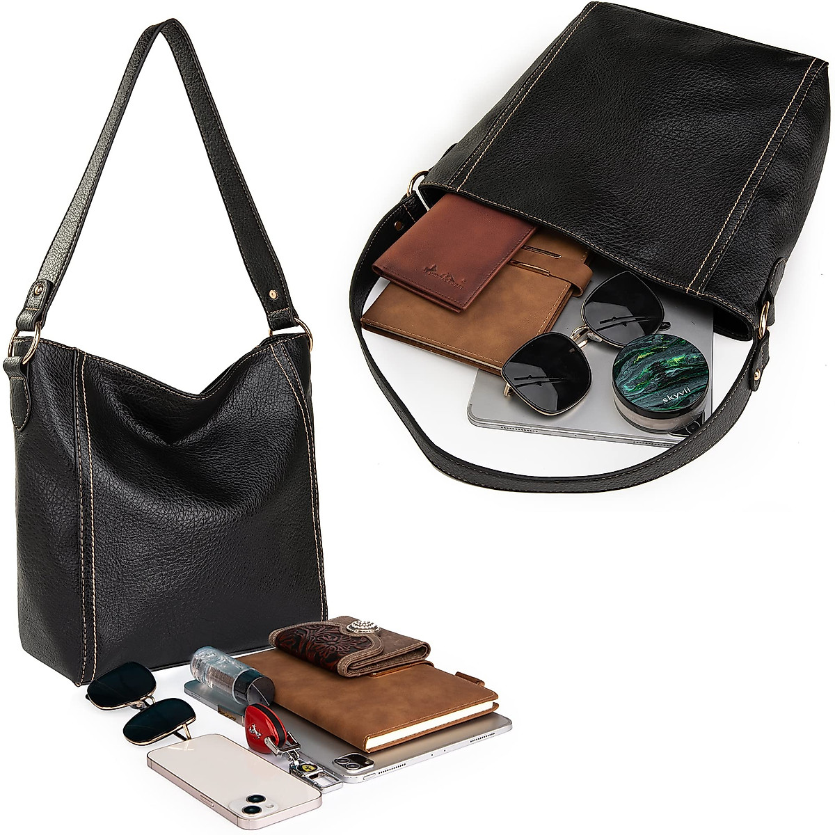 Montana West Purses for Women Vegan Leather Shoulder Purses and Handbags Hobo Bags for Women MWC-070BK