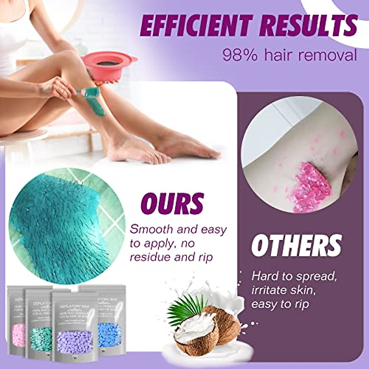 Luxspire Wax Warmer for Hair Removal, Waxing Kit for Women, Digital Wax Machine with Silicone Wax Pot, 4 Pack Hard Wax Beads, Waxing Applicator, Wax Pot, Home Self Waxing Kit for Body Eyebrow Bikini