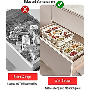 ACQTULOU Divided Serving Tray with Lid and Handle, Removable Divided Platter Food Storage Containers with 8 Compartment, Small Boxes for Onion, Ginger, Garlic, Cherry