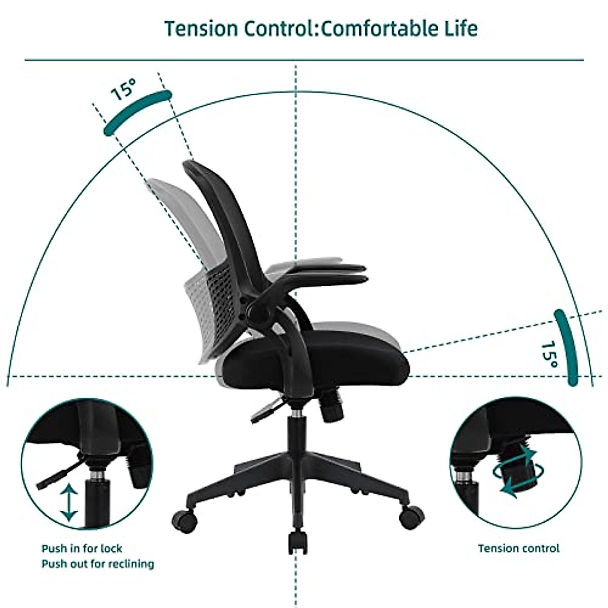 Armless Desk Chair - Small Home Office Chair with Wheels, PU Leahter Low Back Vanity Chair with Lumbar Support, Adjustable Height 360° Rolling Swivel Computer Task Chair Without Arm for Small Space