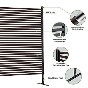 YOTOWORTH Patio Privacy Fence Screen, Outdoor Metal Slatted Decorative Privacy Screen and Panels Freestanding for Patio Divider, Brown Outdoor Privacy Screen with Stand, 71" H×35.4" W