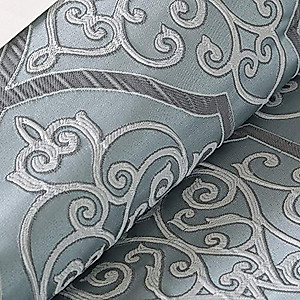 Madison Park Lavine Cozy Bed in a Bag Comforter Set, Traditional Luxe Jacquard Design All Season Down Alternative Bedding with Cotton Bed Sheets, Bed Skirt & Pillows, Queen Blue 12 Piece