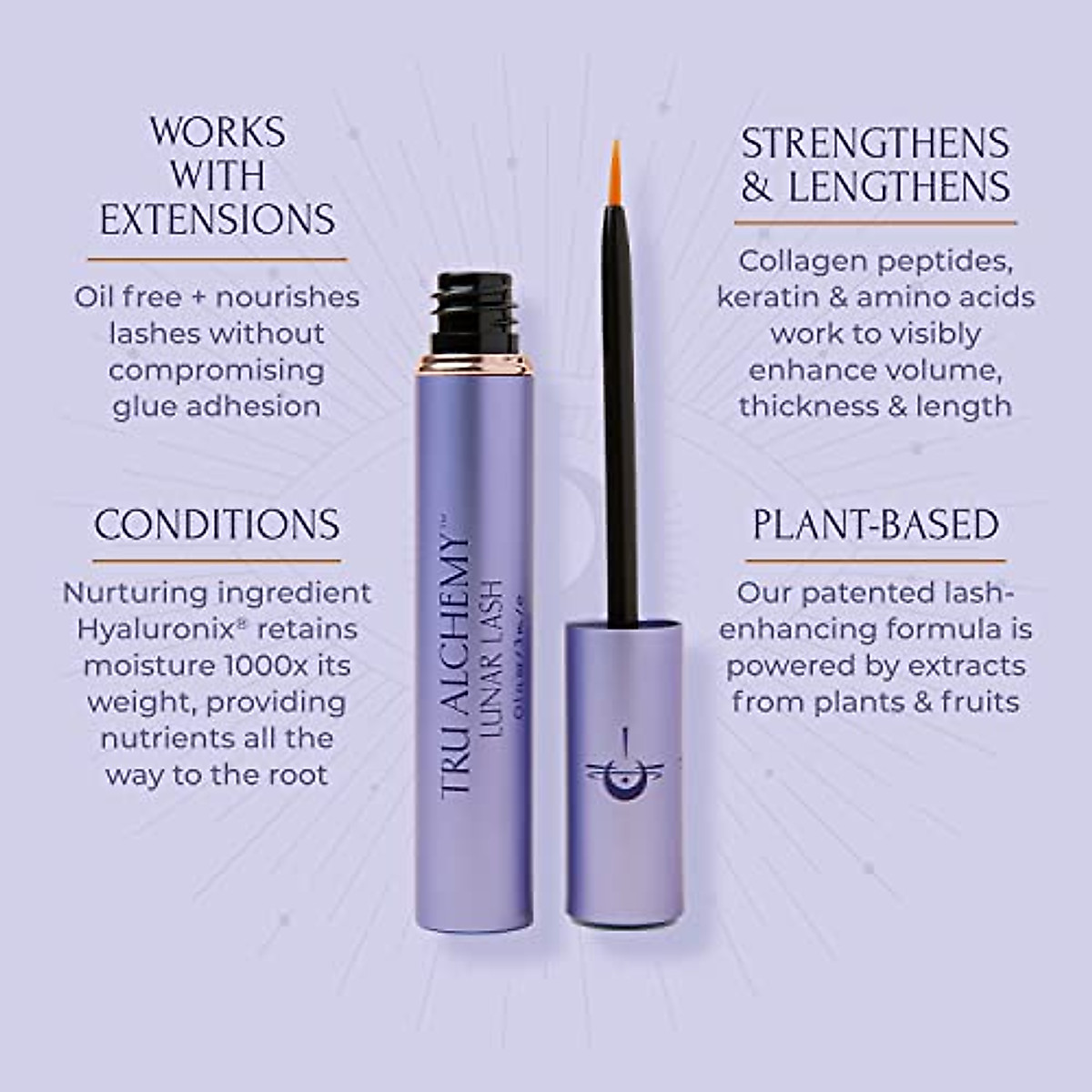 Lunar Lash by Tru Alchemy - Lash Boost Serum for Longer Voluminous Lash Lengthening Eyelash Repair - Lash Serum Lash Primer - Lash Conditioner & Enhancing w/Keratin, Collagen, & Hyaluronic Acid - 3ml