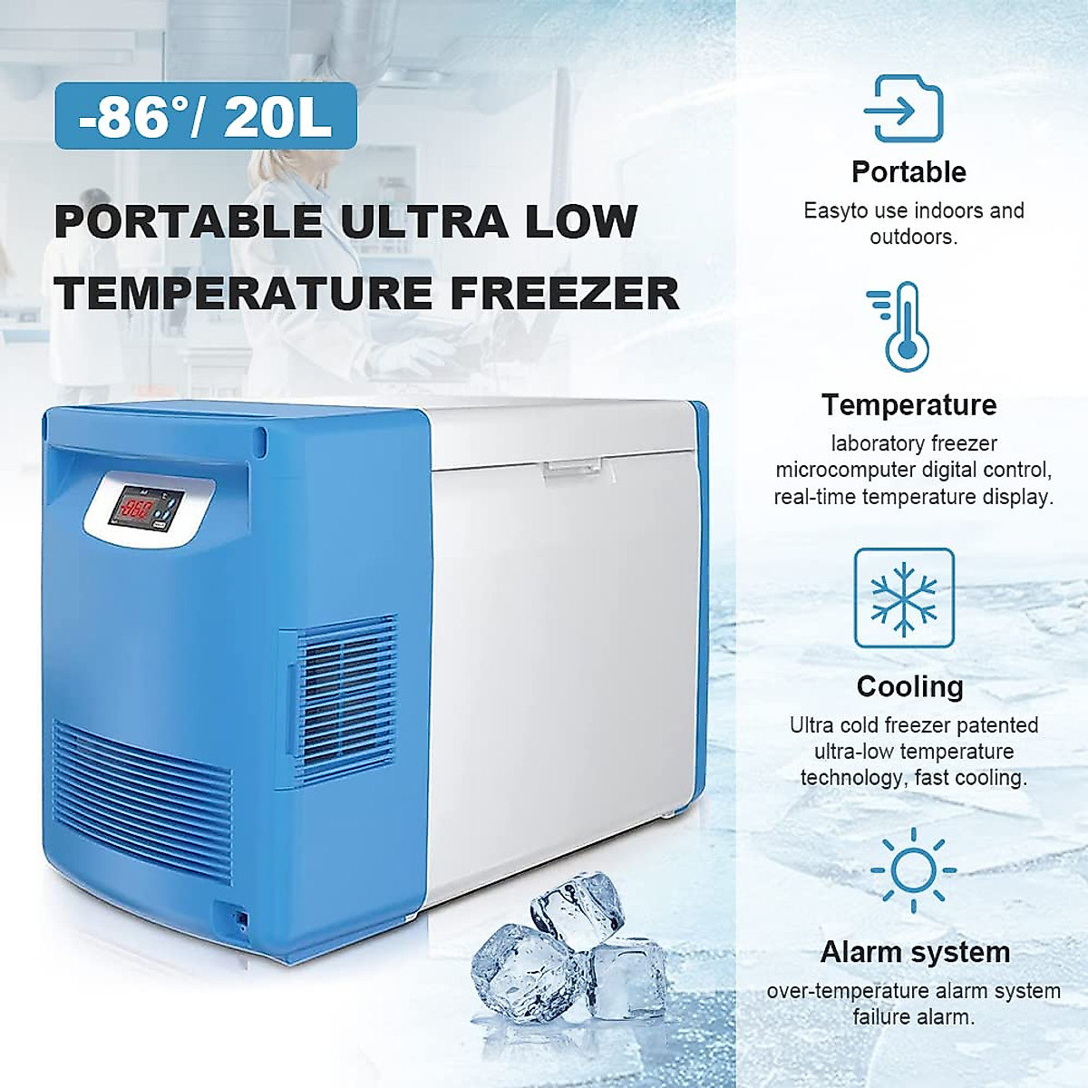 20L Ultra-Low Temperature Freezer-86°C Lab Cryogenic Freezer -123 °F Samples Flash Freezer for Laboratory Samples Storage (20L)