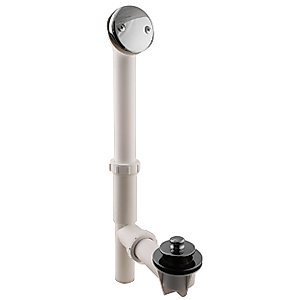 Westbrass 597244-26 White 1-1/2" Tubular Pull & Drain Bath Waste Drain Kit with 2-Hole Overflow Faceplate, Polished Chrome