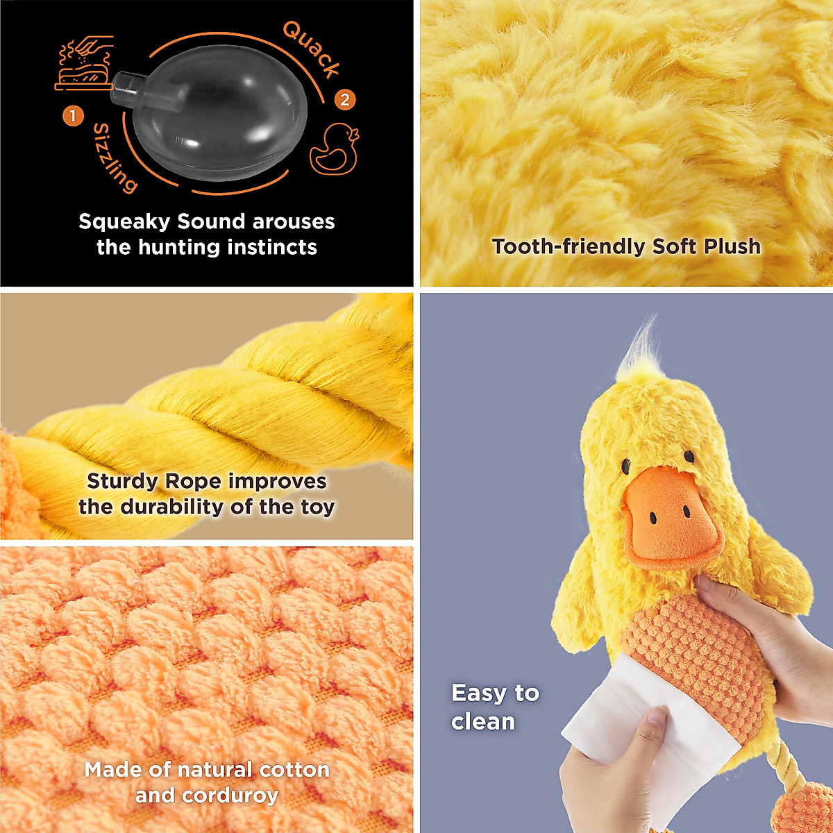 Lesure Plush Squeaky Dog Toys - Indestructible Stuffed Dog Toys for Aggressive Chewers with Tough Rope and Crinkle Paper for Puppies, Small Medium Large Pets, Duck, 1 Pack