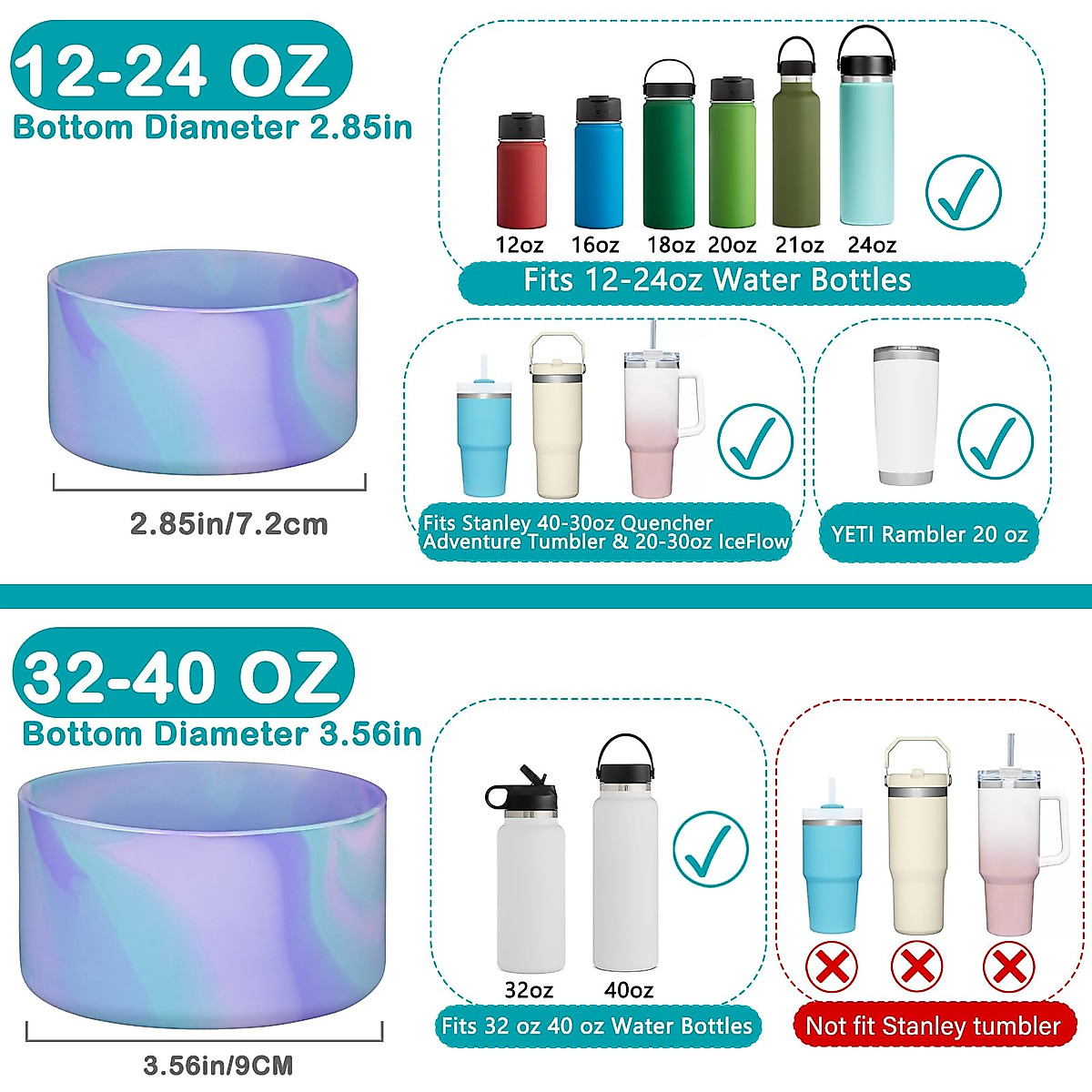 HEYSKAY Protective Flask Silicone Boot 32oz 40oz for Wide Mouth Hydro Flask Water Bottle Bottom Cover Base, and Compatible with Yeti, Simple Modern and Other Water Bottle with 3.56inch Bottom Diameter