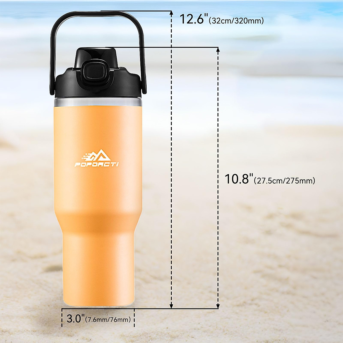 POPOACTI Insulated Tumbler,34 oz Stainless Steel Water Bottle, BPA-Free, Double-Walled Vacuum, Flip Straw for Travel, Keeps Drinks Hot & Cold for 12 Hours,For Travel, Gym & Office (Peach)